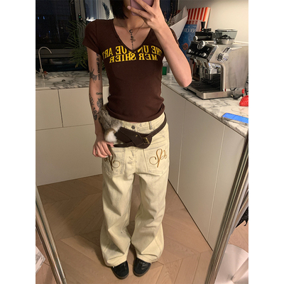 JMJ 2025春季美式复古倒装水洗直筒裤男女宽松休闲设计感阔腿裤