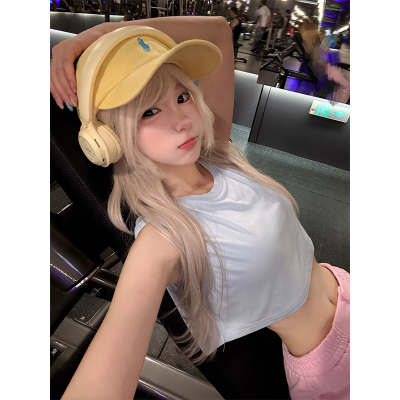 JMJ 夏季美式纯色无袖短款露脐背心T恤女辣妹显瘦百搭运动上衣