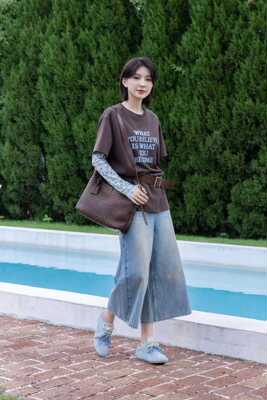 觅恋2026春装新款女士牛仔裤宽松直筒百搭八分裤脏脏裤