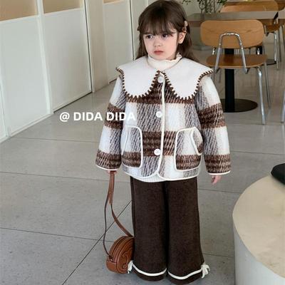 韩版男童冬季娃娃领格子外套