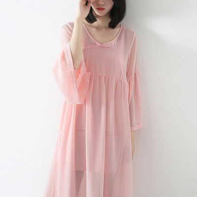 改良宽松自制雪纺仙气风长裙旗袍