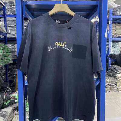 Hollywood字母做旧宽松短袖T恤