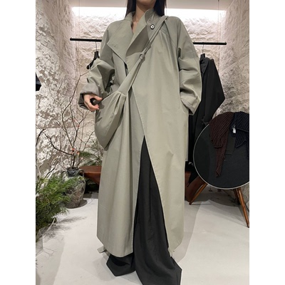 DVZ欧洲站2025秋季新款绑带收腰极简休闲过膝长款宽松大翻领风衣1
