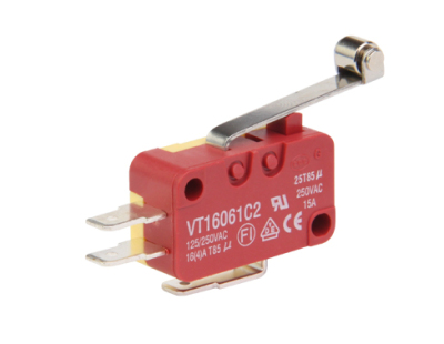 进口VT16061C2行程限位开关触点按键微动长柄带轮直柄三脚15A250V