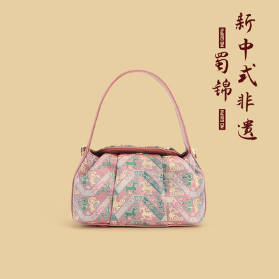 新中式真皮蜀锦桑蚕丝手提斜挎+