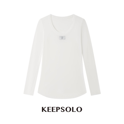KeepSolo波浪U领织标长袖T恤