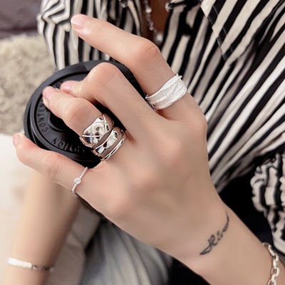 925纯银宽戒指素圈开口银饰品复古简约指环