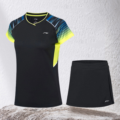 李宁正品秋女运动休闲帅气撞色上装其他球服短裤短袖AATP024