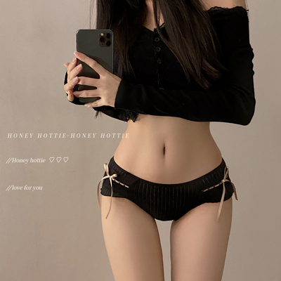 日系简约纯棉低腰少女内裤抗菌透气舒适纯色蝴蝶结新款