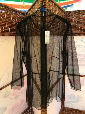 桑扶兰女式系扣式网状隐约透打底开衫FEE19