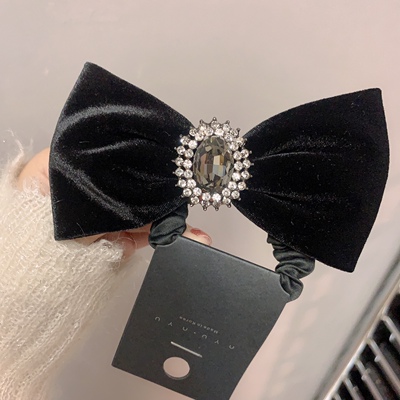椭圆形水晶【发圈】韩国发饰丝绒蝴蝶结粗发绳高弹力百搭黑色高贵