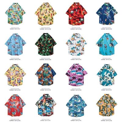 港风复古12vintge夏威夷花衬衫男女潮流宽松痞帅情侣百搭短袖衬衣