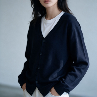 妞妞男女同款棉V领针织开衫刺绣基础款春秋休闲百搭长袖外套8226