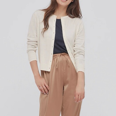 妞妞家春秋新品女士TH简约百搭圆领美利奴羊毛针织开衫外套8651