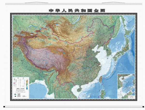 2019中华人民共和国全图中国地图挂图地形版中国地形类挂图亚光膜卷轴撕不烂防水大型幅面3×2.2m中国地图出版社大挂图新_虎窝淘