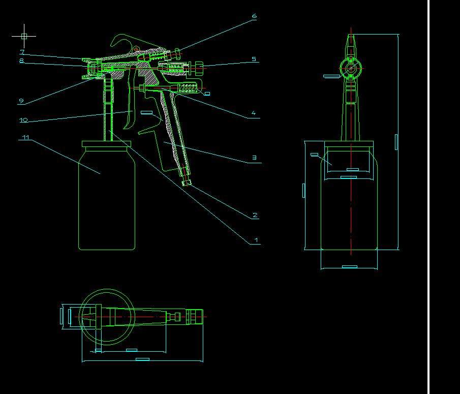 气流雾化喷枪的设计2D图机械CAD素材_虎窝淘