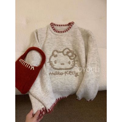 YOULI尤梨韩系卡通印花宽松套头毛衣女秋冬季针织衫