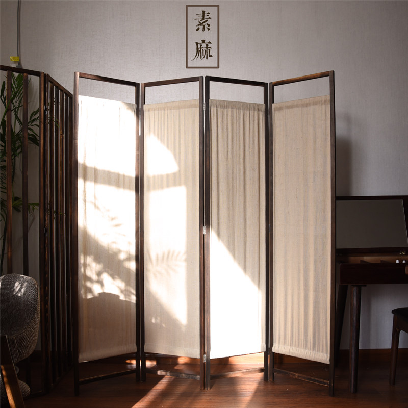 Buy Package mail screen solid wood pure linen screen partition retro ...
