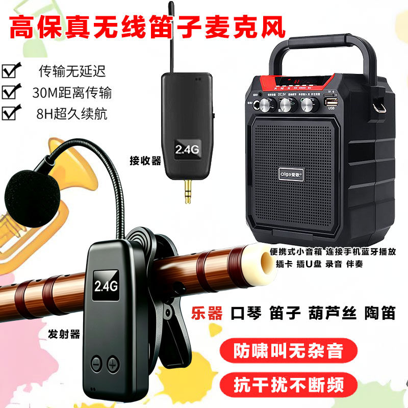 笛子二胡专用无线麦克风京胡高胡伴奏音响调音台功放拾音器话筒