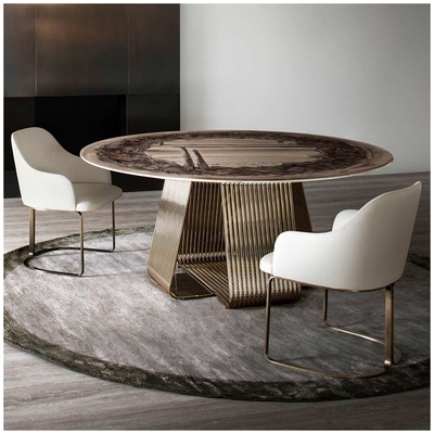 意式轻奢镜面五金餐桌大理石台面