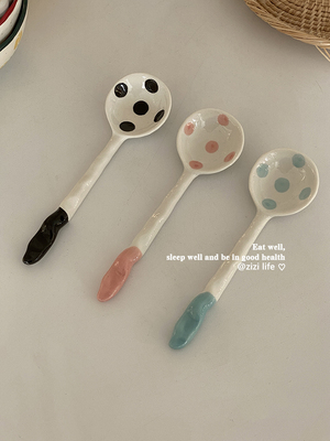 釉下彩波点陶瓷手捏调羹