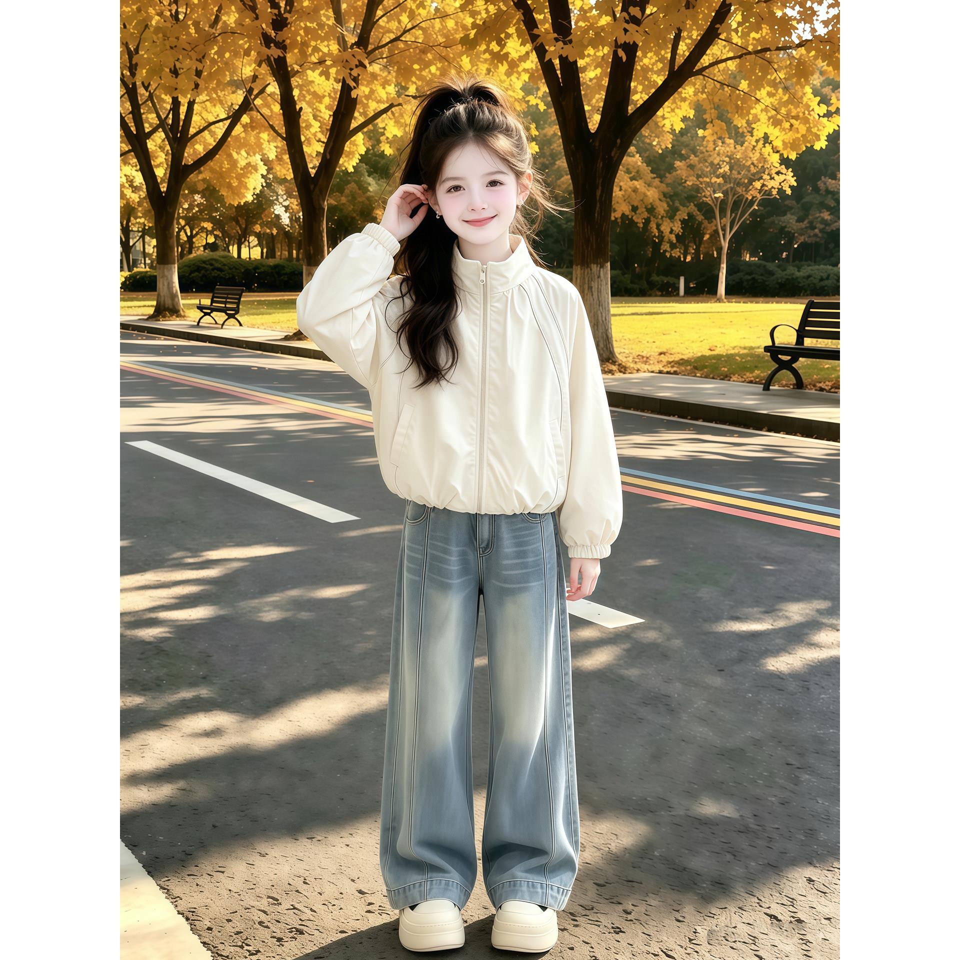 女童春秋款休闲外套2026新款儿童洋气花苞上衣女孩秋装百搭冲锋衣