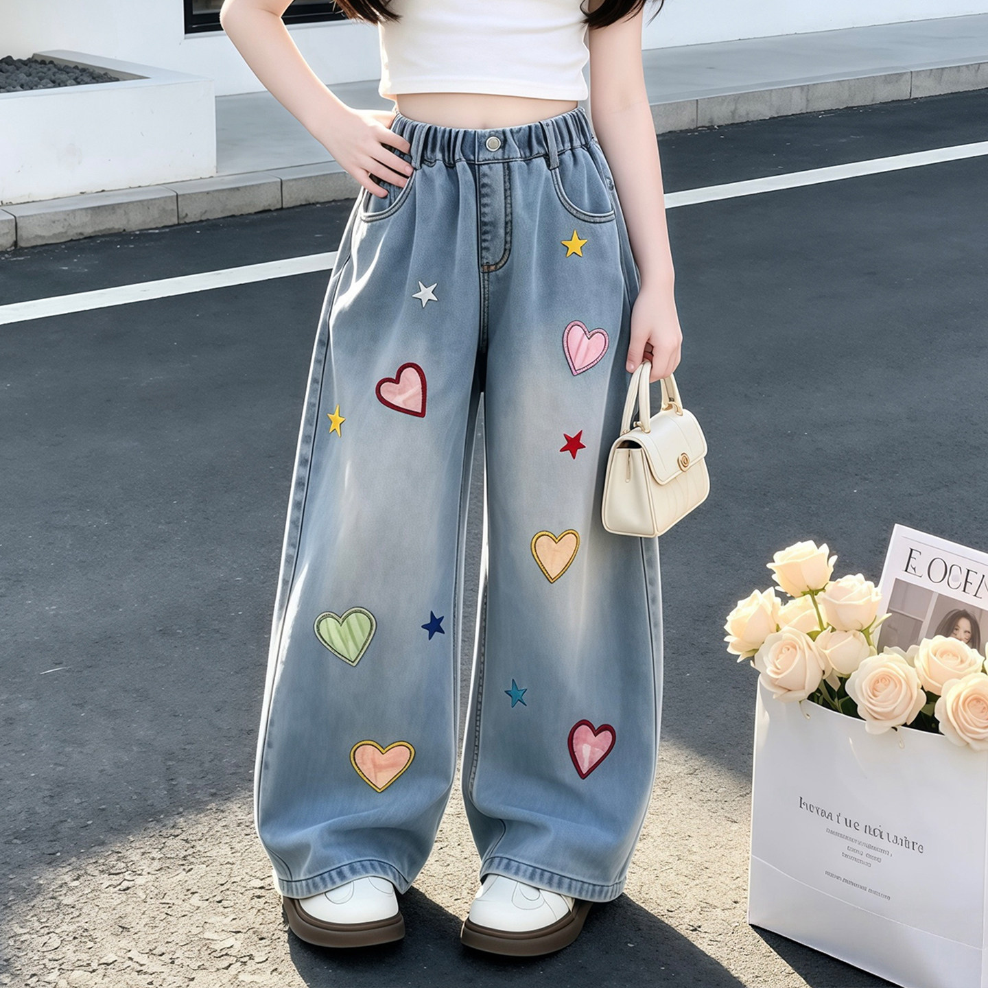 女童裤子夏装2026新款儿童洋气直筒裤夏季阔腿裤女大童宽松牛仔裤