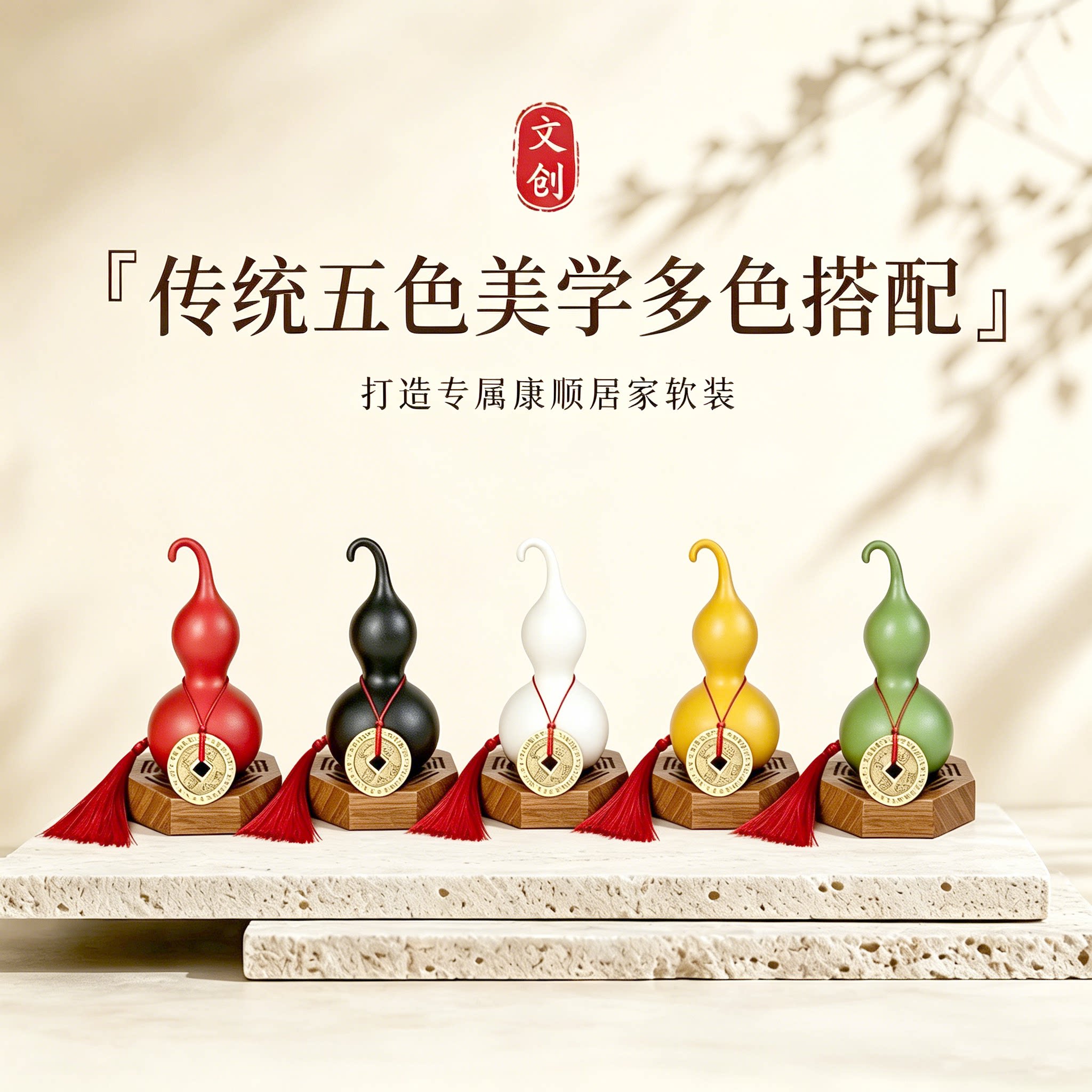 赤山师兄定制五色康顺葫芦摆件五色美学桌面国学文创礼物健康长寿