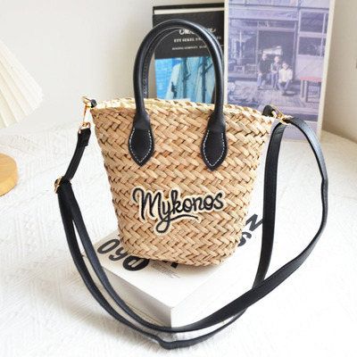 手工编织包草编包水草斜挎包单肩包女士时尚简约带logo手提包