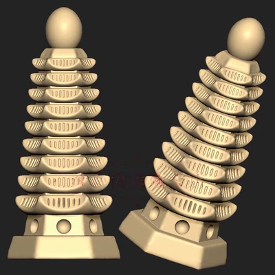 宝塔九层塔手把件三维立体图圆雕图纸stl文件雕刻机3d模型3641