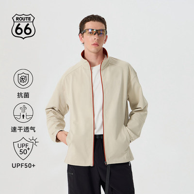 ROUTE66/66号公路运动开衫卫衣cleanfit外套男女纯色美式立领夹克