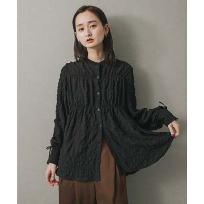 日系复古褶皱肌理长袖宽松衬衫
