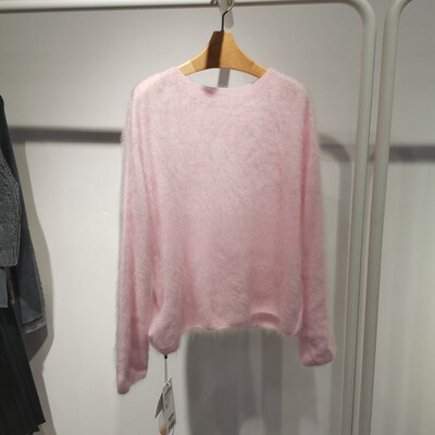 头拉毛羊绒粉色羊毛针织衫女毛衣