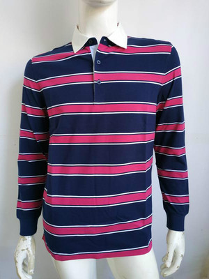 高端品牌男装系列春秋款 富迪铤莱款商务休闲款男士翻领条纹长袖T