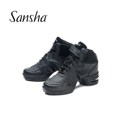 Sansha/三沙皮面运动舞蹈鞋气垫现代舞鞋白色高帮鞋广场舞鞋H52L