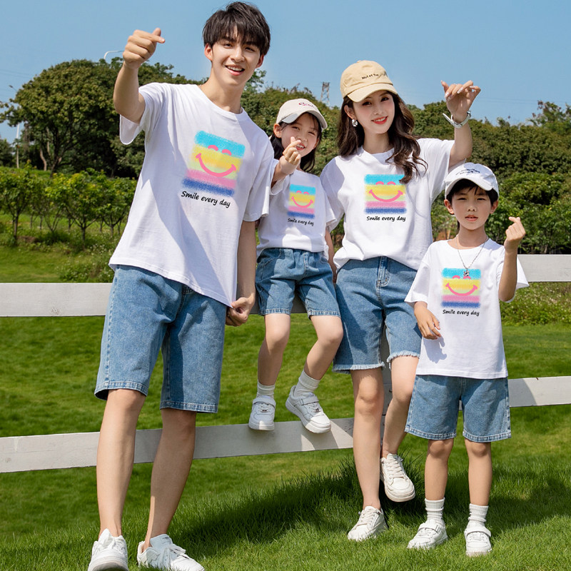 亲子装夏季2026新款一家三口短袖t恤 四口家庭装母女父子活动衫夏