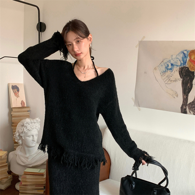 气质挂脖软糯秋冬宽松针织衫圆领