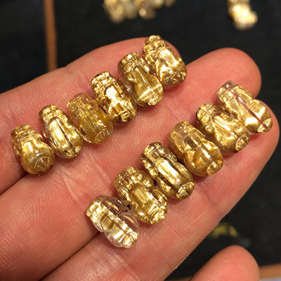 钛晶小貔貅戒指面钛晶发晶迷你貔貅裸石配件钛晶貔貅手绳锁骨吊坠