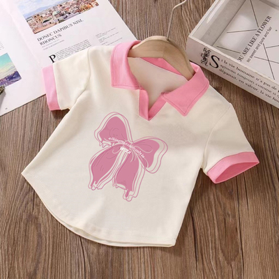 100%纯棉女童装POLO衫夏季儿童宝宝卡通半袖印花短袖T恤翻领上衣