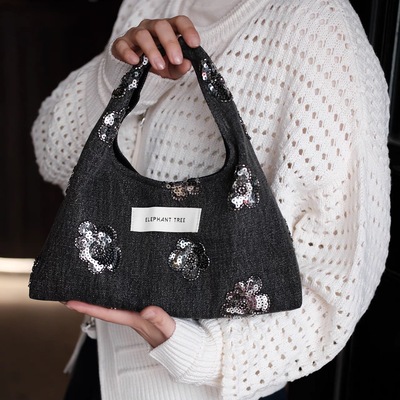 可爱银花朵牛仔迷你hobo包