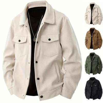 灯芯绒单排扣休闲运动潮流口袋外套男翻领长袖衬衫coat men jacke