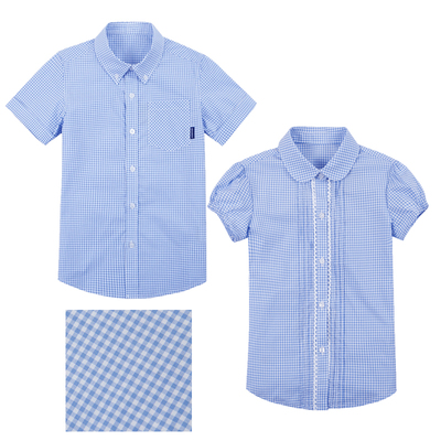 小蓝格短袖衬衫夏季纯棉校服