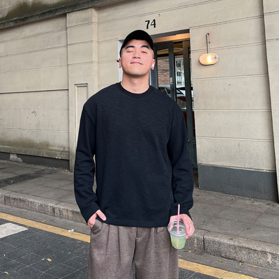 FFMR「竹节棉/luke腔调毛织领口」2026秋冬宽松圆领肌理打底T恤男