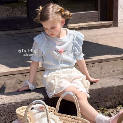juji•橘寄温莎花园夏季新款儿童女童法式森系刺绣飞袖上衣X8831