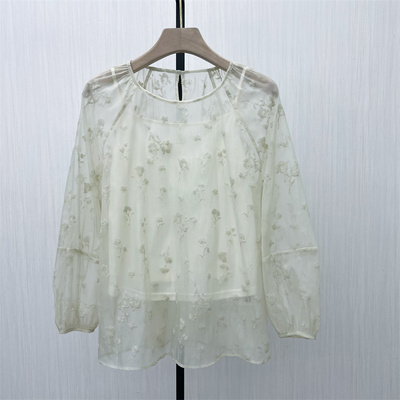 fei●2024秋季新品 轻薄网纱衬衫女气质通勤修身百搭长袖上衣7237