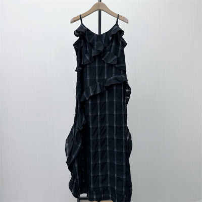 KA●2026夏季新品 格纹吊带连衣裙女气质荷叶边无袖a字长裙7231