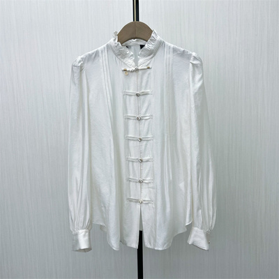 图●2025秋季新品 新中式盘扣衬衫女小众别致宽松长袖上衣1653