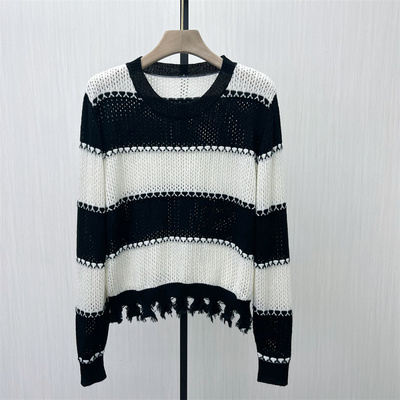 C●2025秋季新品 条纹针织衫女宽松休闲毛衫长袖套头上衣2617