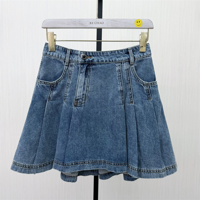 S●2026夏季新品 牛仔百褶裙女高腰显瘦休闲通勤百搭a字半身裙171
