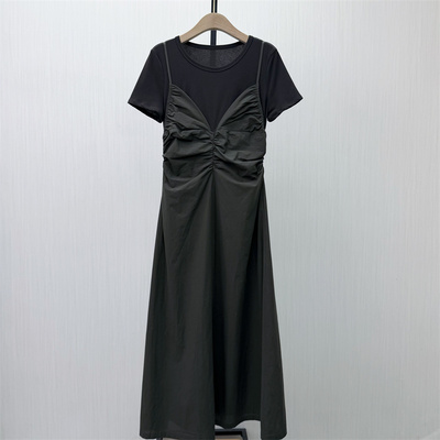 KA●2026夏季新品 假两件拼接连衣裙女休闲简约宽松T恤裙子9261